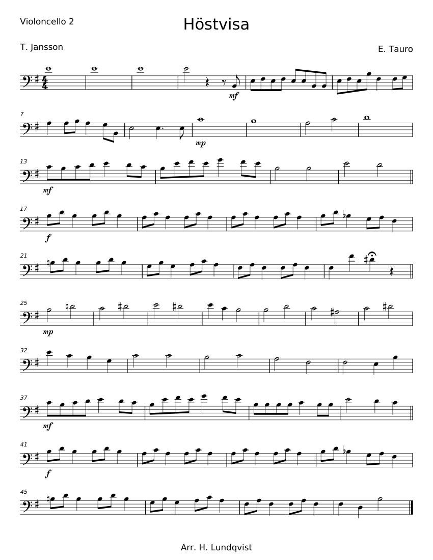 Höstvisa - Tove Jansson Sheet music for Cello (Solo) | Musescore.com