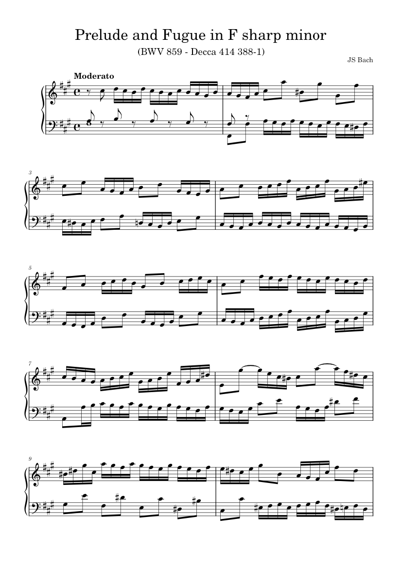 Prelude and Fugue in F sharp minor - JS Bach Sheet music for Piano ...
