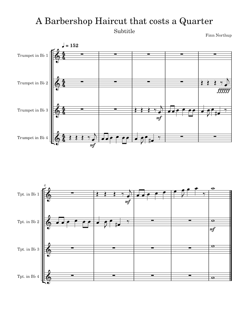 A Barbershop Haircut that costs a Quarter Sheet Music for Trumpet other ...