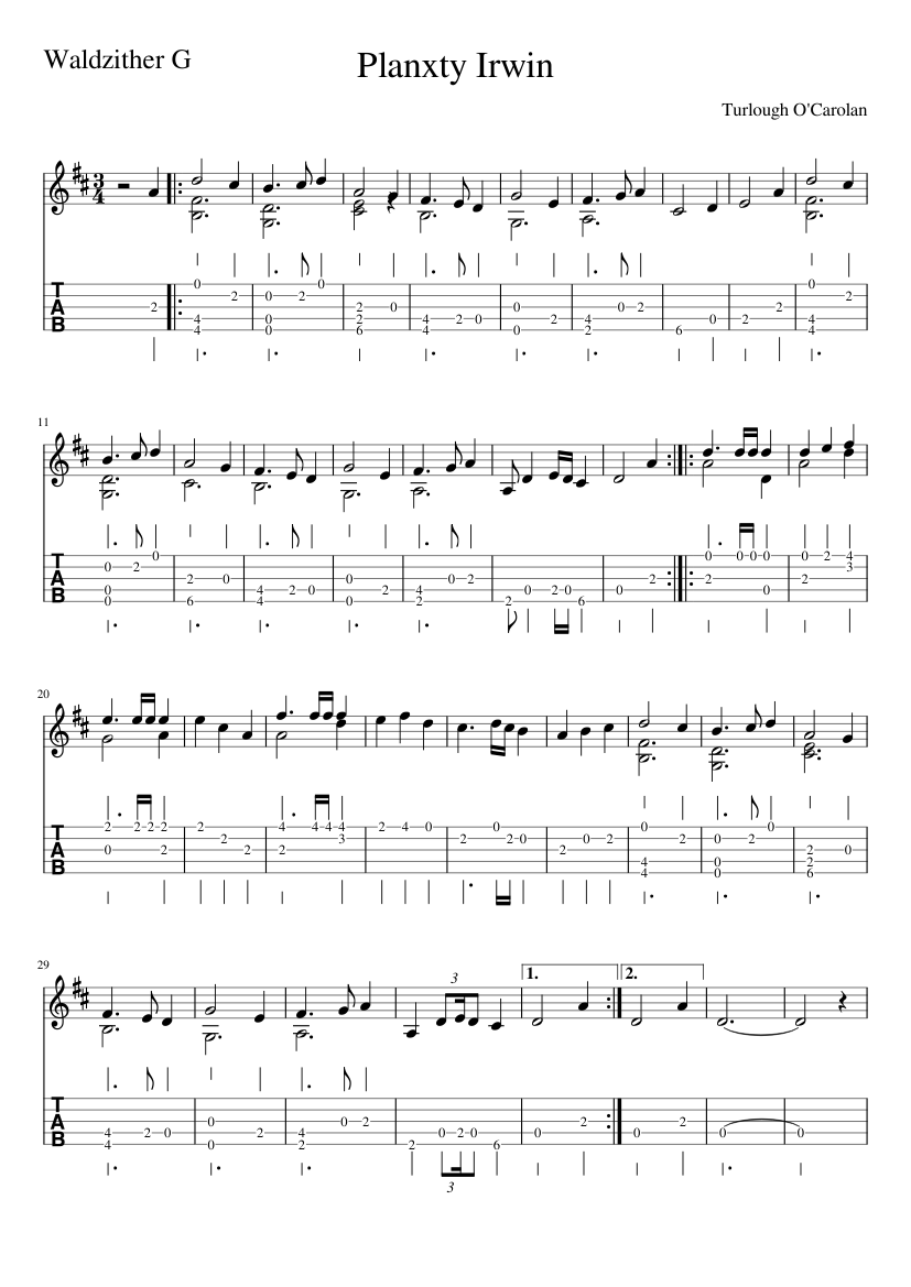 Planxty Irwin Sheet Music and Tab for Mandolin (Solo) | MuseScore.com