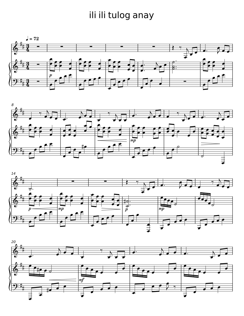 ili ili tulog anay Sheet music for Piano (Piano Duo) | Musescore.com