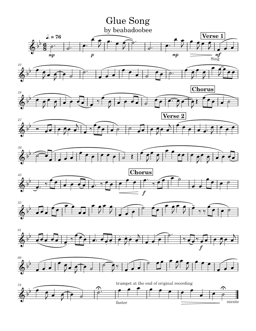 Glue Song - beabadoobee (Alto Saxophone) Sheet Music for Saxophone alto ...