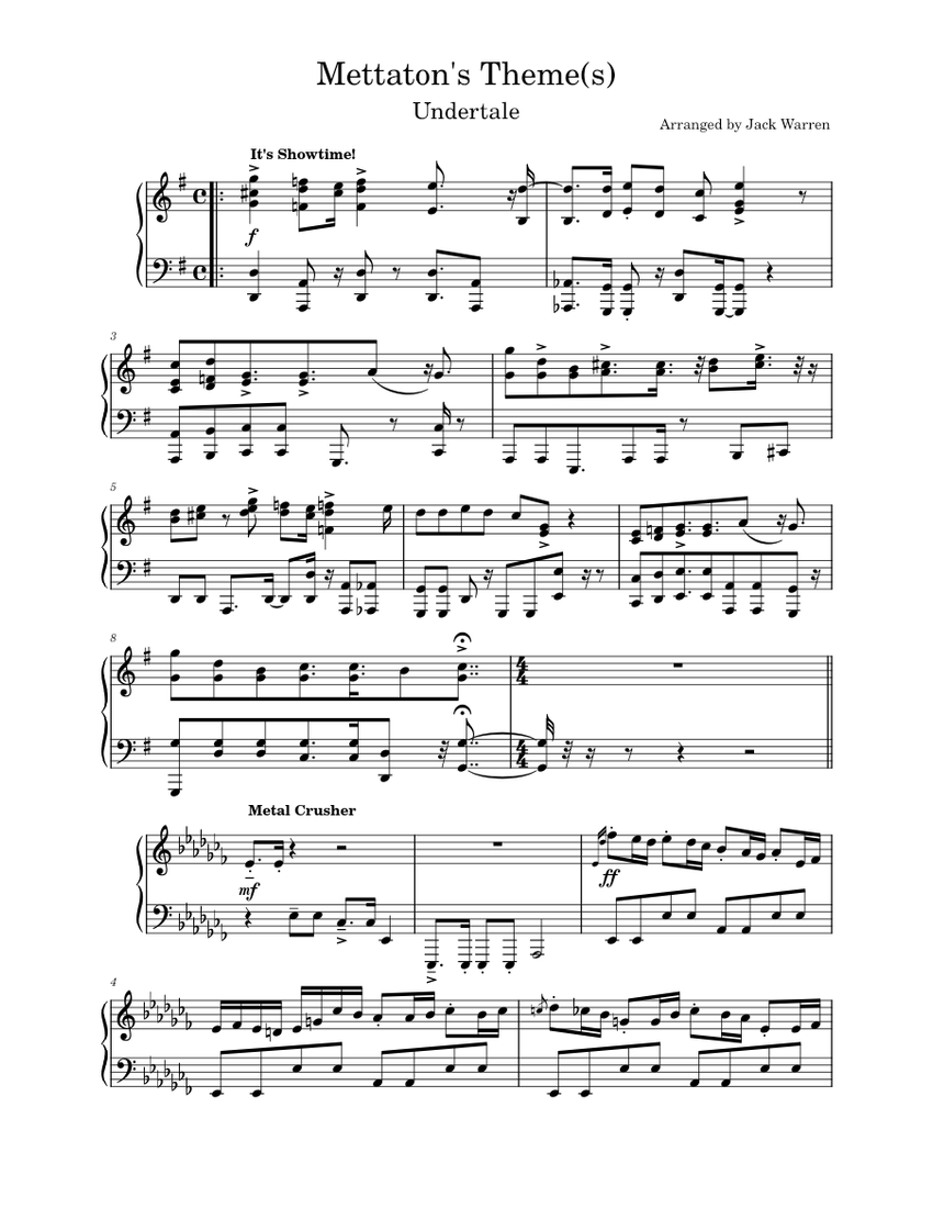 Mettaton's Theme Sheet music for Piano (Solo) | Musescore.com