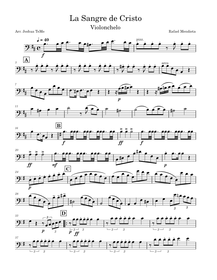 La Sangre de Cristo (cello) La Sangre de Cristo-Violonchelo Sheet music for Cello (Solo ...