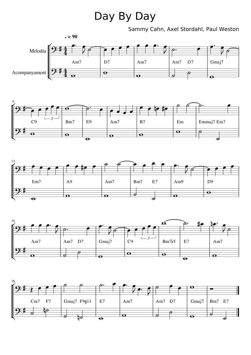 Day By Day Sheet music for Bass guitar (Mixed Duet) | Musescore.com