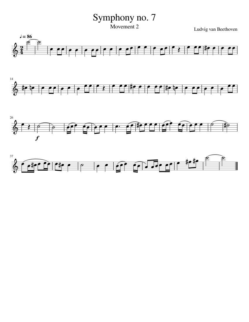 Symphony no. 7 Sheet music for Flute (Solo) | Musescore.com