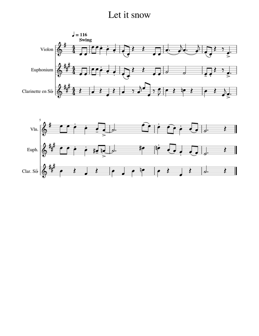 Let it snow Sheet music for Euphonium, Clarinet in b-flat, Violin ...