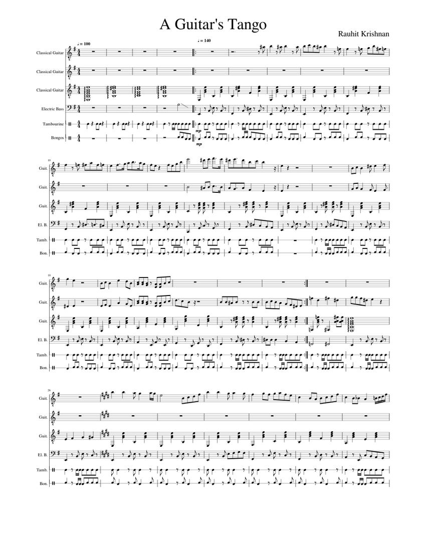 A Guitar's Tango Sheet music for Tambourine, Guitar, Bass guitar, Bongo ...