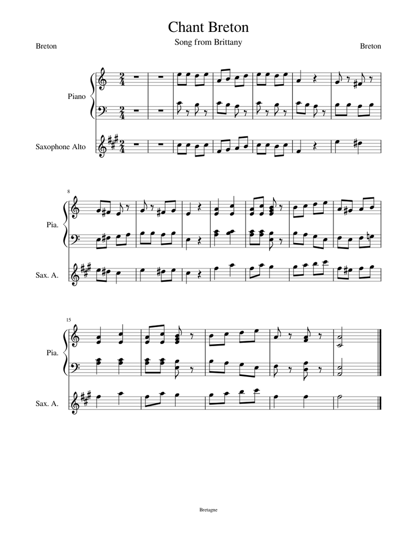 Chant Breton Sheet music for Piano (Solo) | Musescore.com