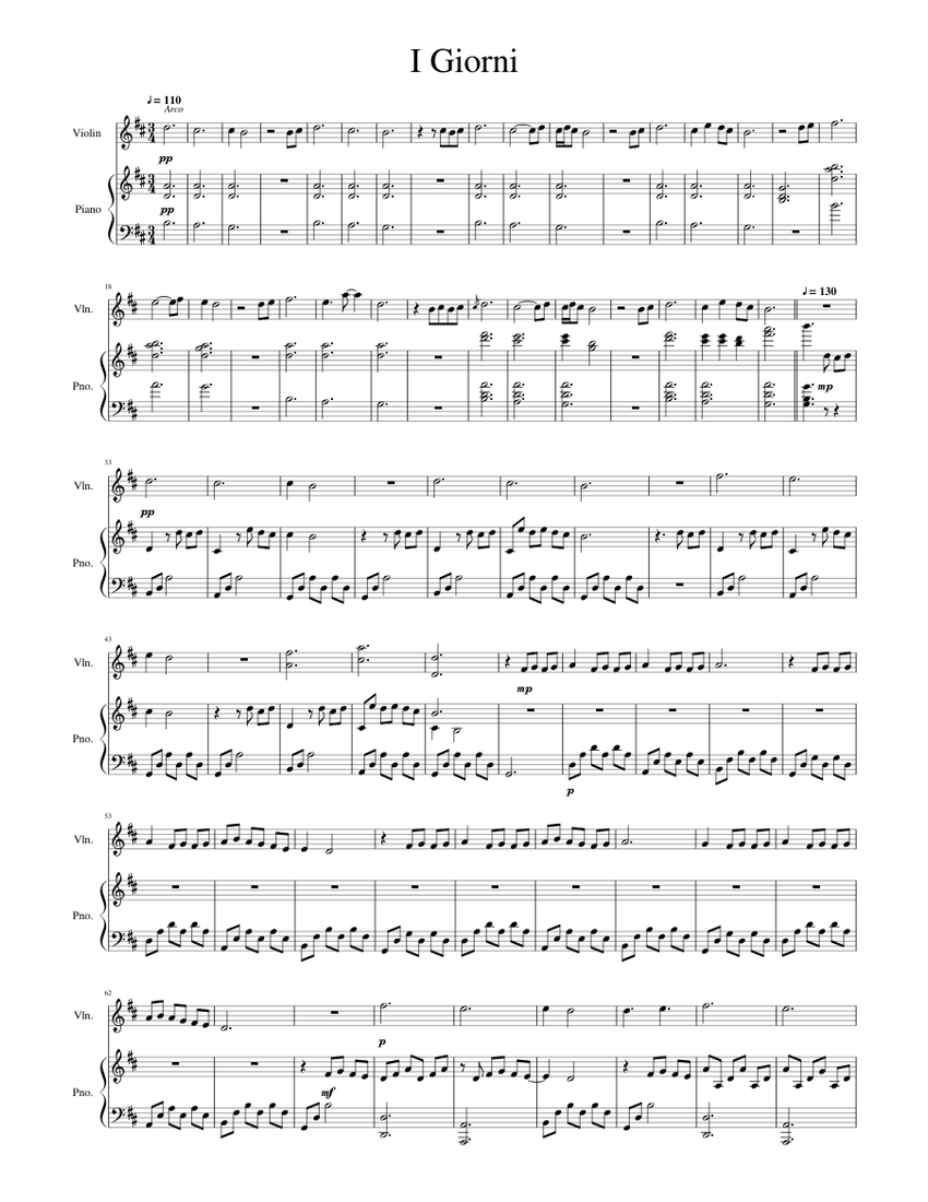 I Giorni Sheet music for Piano, Violin (Solo) | Musescore.com