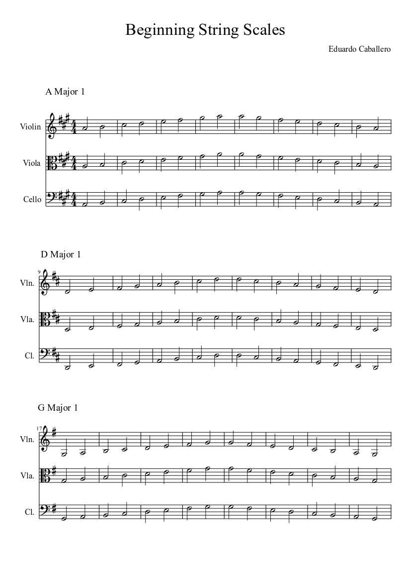 Beginning String Scales Sheet Music for Violin, Viola, Cello (String ...