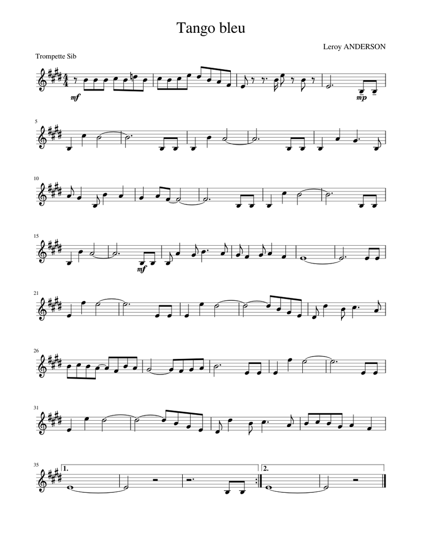 Tango bleu Sheet music for Trumpet in b-flat (Solo) | Musescore.com