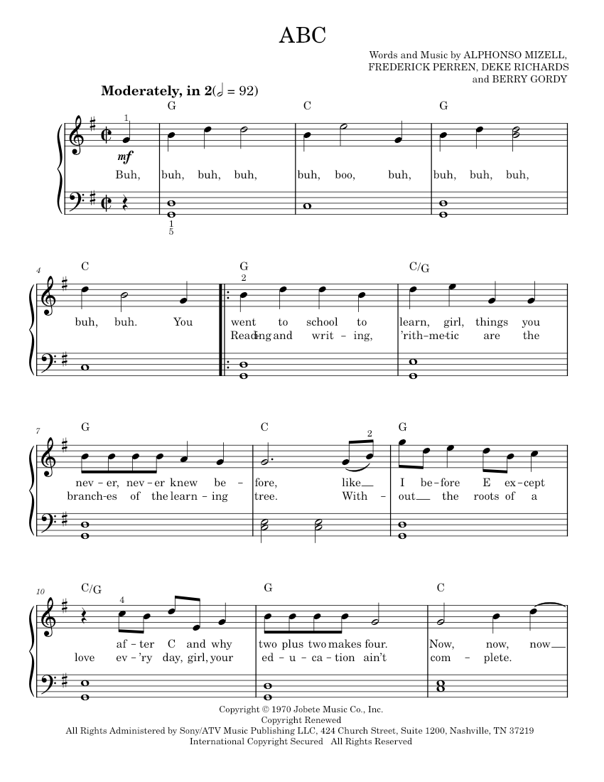 abc Sheet music for Piano by The Jackson 5 Official | MuseScore.com