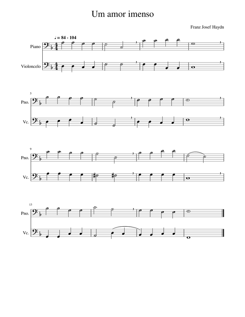 Um amor imenso Sheet music for Piano, Cello (Solo) | Musescore.com
