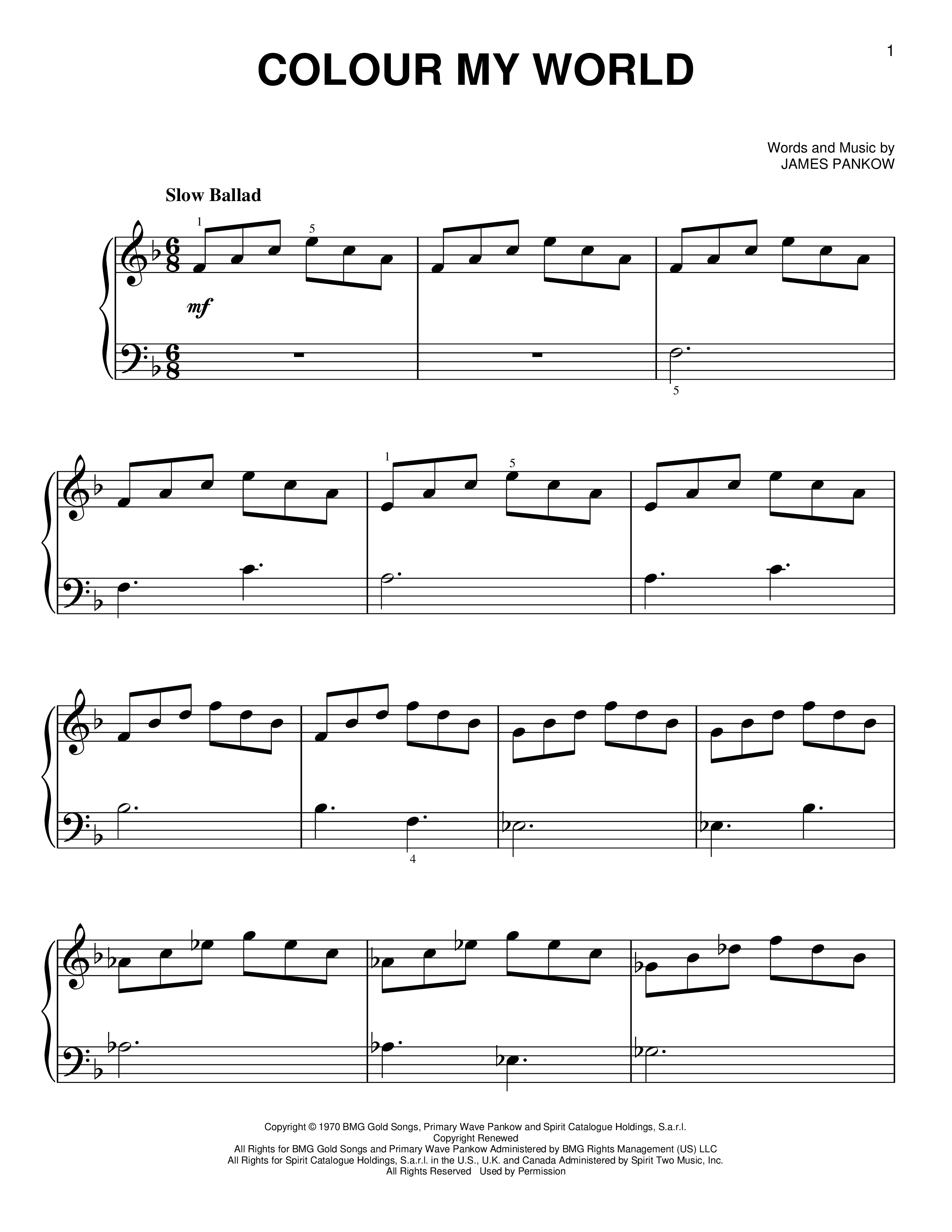 colour my world Sheet music for Piano by Chicago Official | MuseScore.com