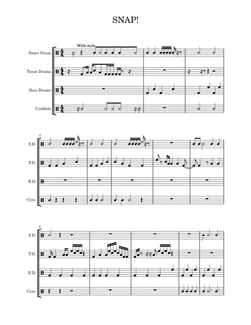 Snap! – Haven Torres SNAP! Sheet music for Snare drum, Crash, Tenor ...