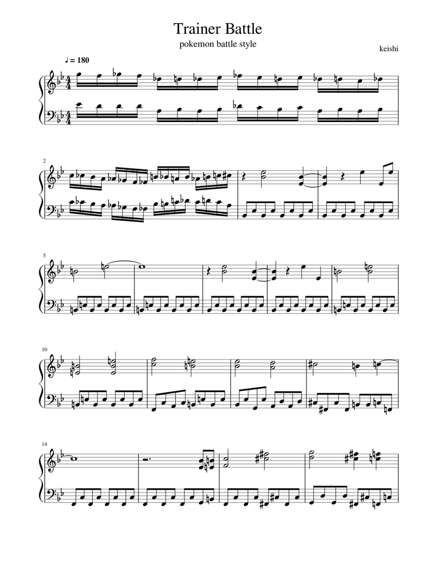 Original Pokemon BGM Trainer Battle piano solo Sheet music for Piano ...