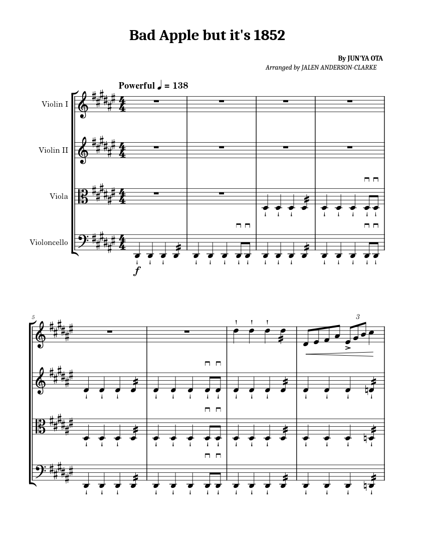 Bad Apple – ZUN Sheet music for Violin, Viola, Cello (String Quartet ...