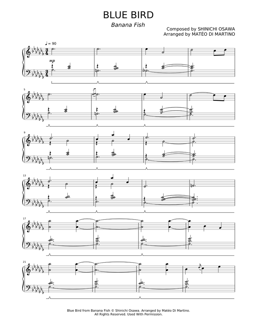Blue Bird – Banana Fish Sheet music for Piano (Solo) Easy | Musescore.com