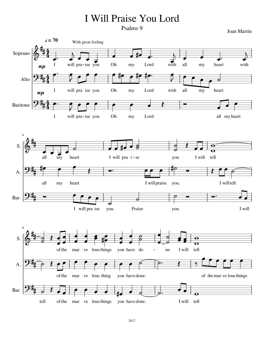 I Will Praise You Lord Sheet music for Soprano, Alto, Baritone (A ...