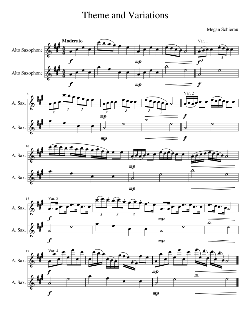Theme_and_Variations Sheet music for Saxophone alto (Woodwind Duet) | Musescore.com