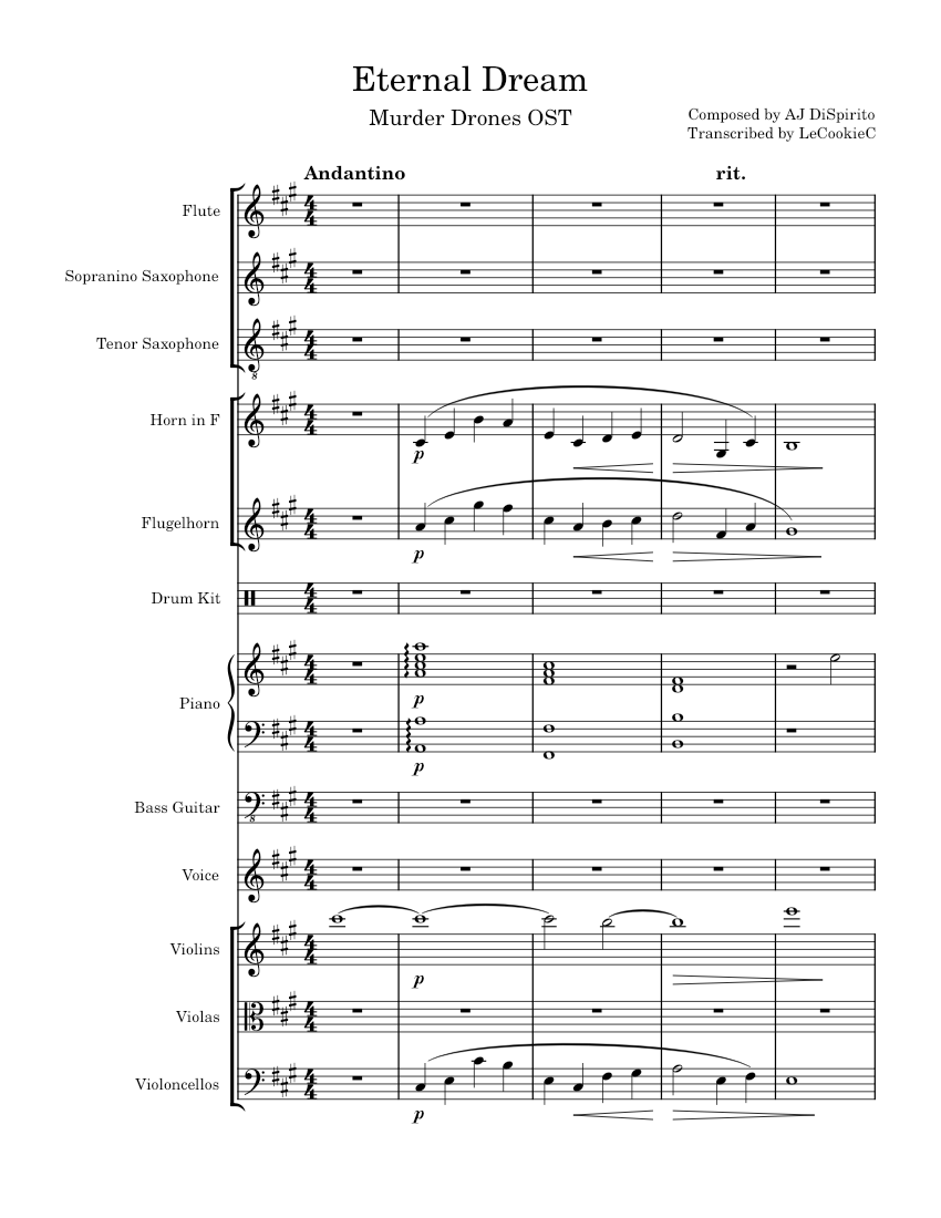 Eternal Dream – AJ DiSpirito (Instrumental V.) Sheet Music for Piano, Flute, Saxophone tenor ...