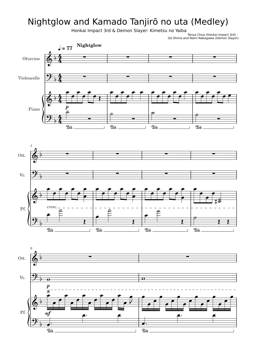Nightglow and Kamado Tanjirō no Uta (Medley) - Honkai Impact 3rd and Demon Slayer Sheet Music ...