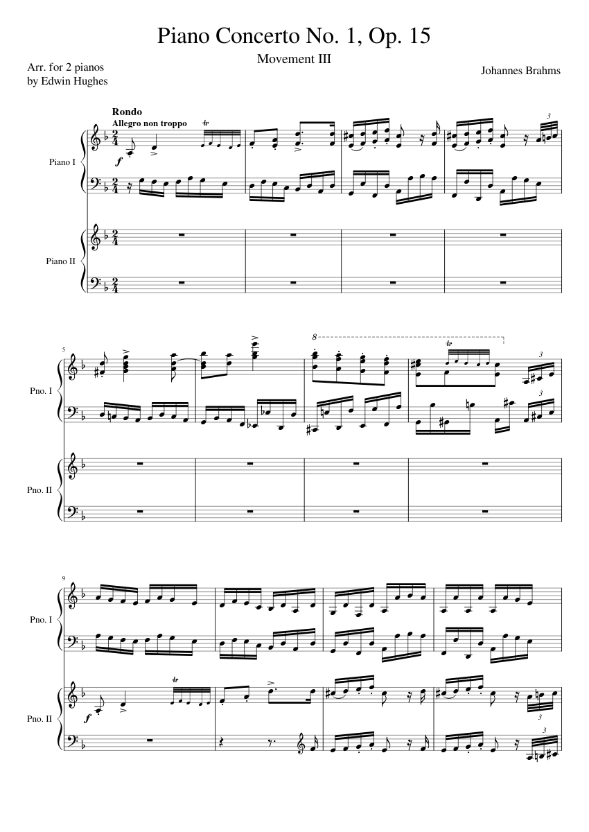 Brahms Piano Concerto No. 1, 3rd Movement (arr. for 2 pianos) Sheet Music for Piano (Piano Duo ...