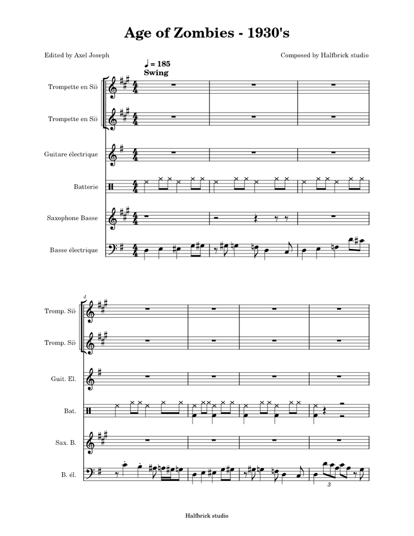 Age of Zombies - 1930's Sheet music for Trumpet in b-flat, Guitar, Bass ...