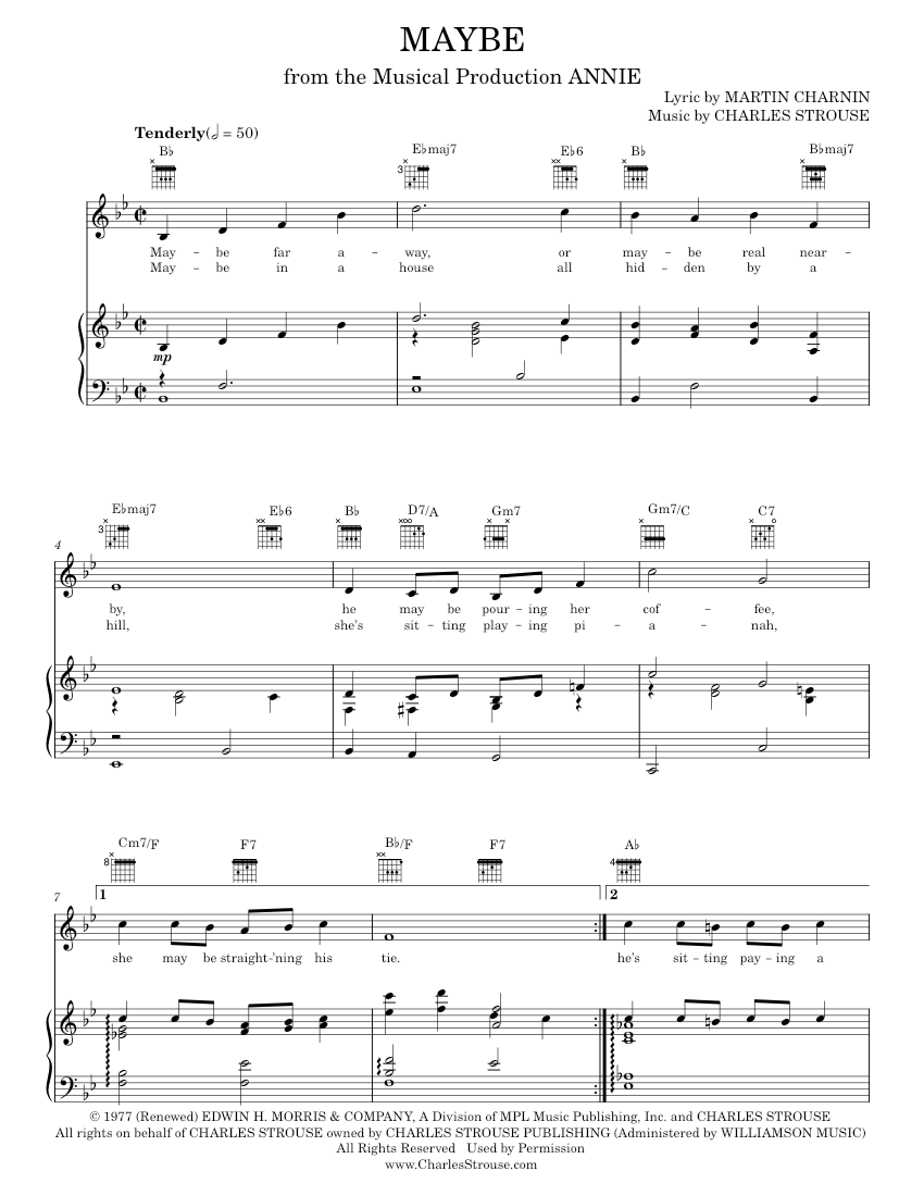 Play Official version of Maybe sheet music by Charles Strouse for Piano, Vocals | MuseScore.com