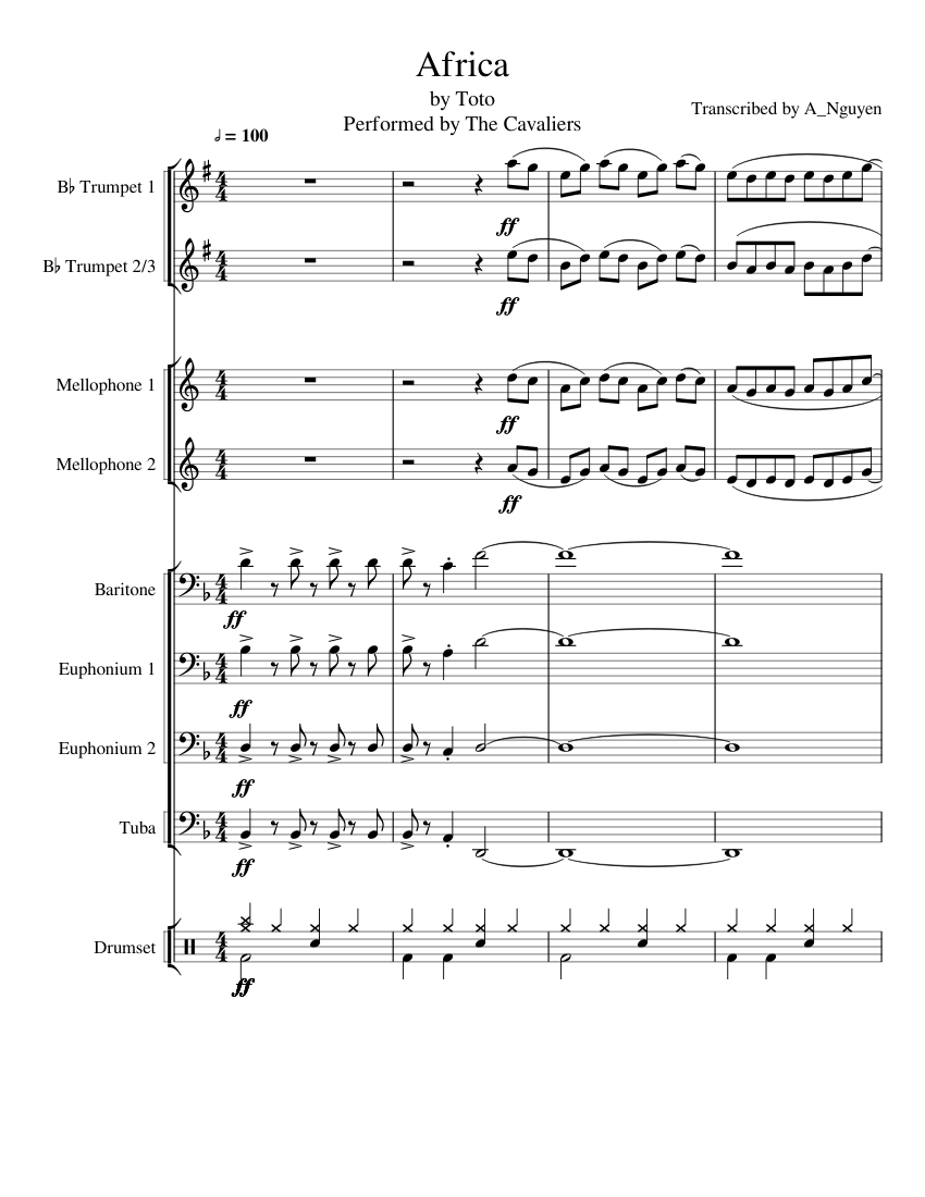 Africa Toto Cavaliers Encore 1 Sheet music for Trumpet (In B Flat ...