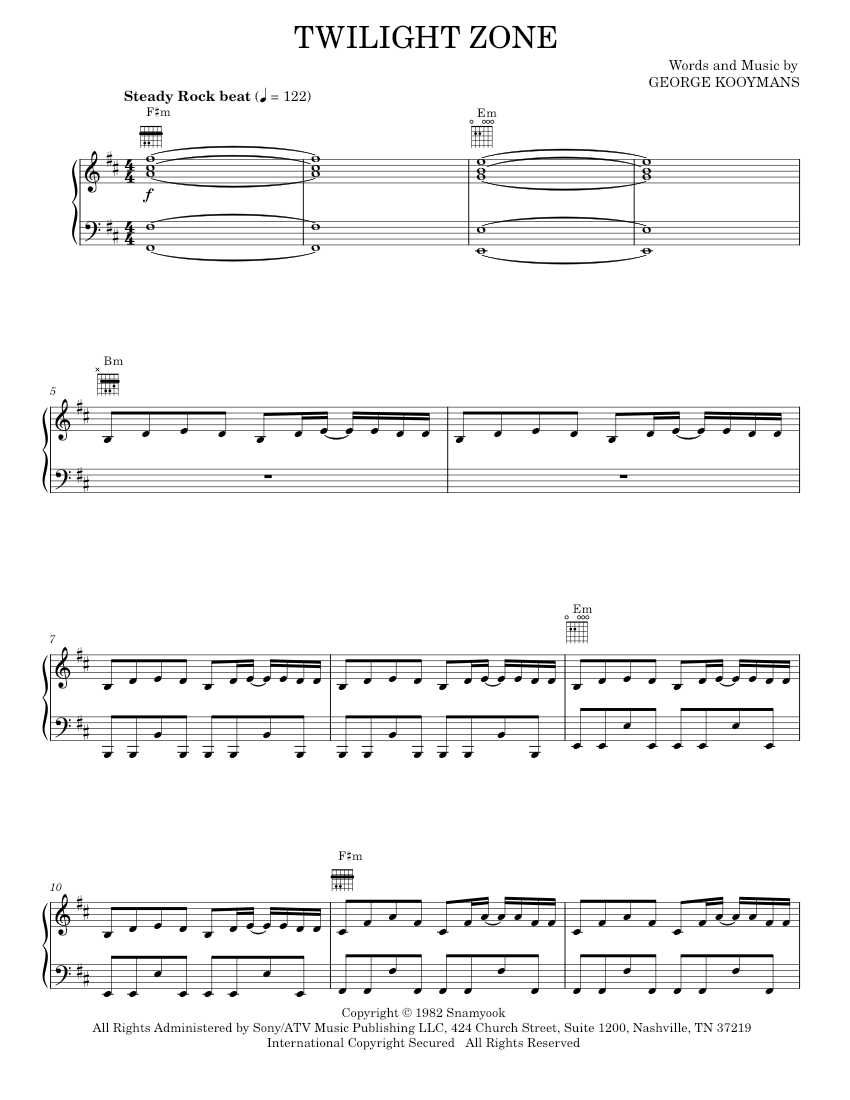 Play Official version of Twilight zone Sheet Music by Golden Earring ...
