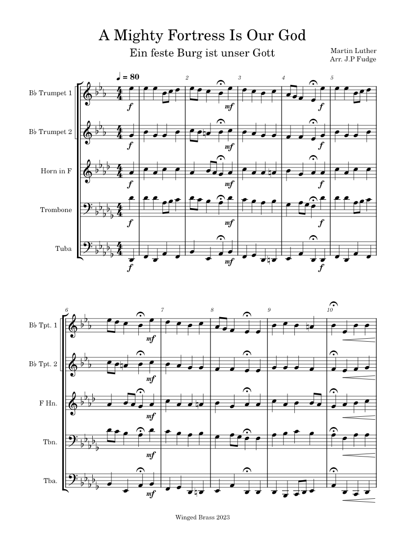 A Mighty Fortress Is Our God – Martin Luther - Brass Quintet Sheet ...
