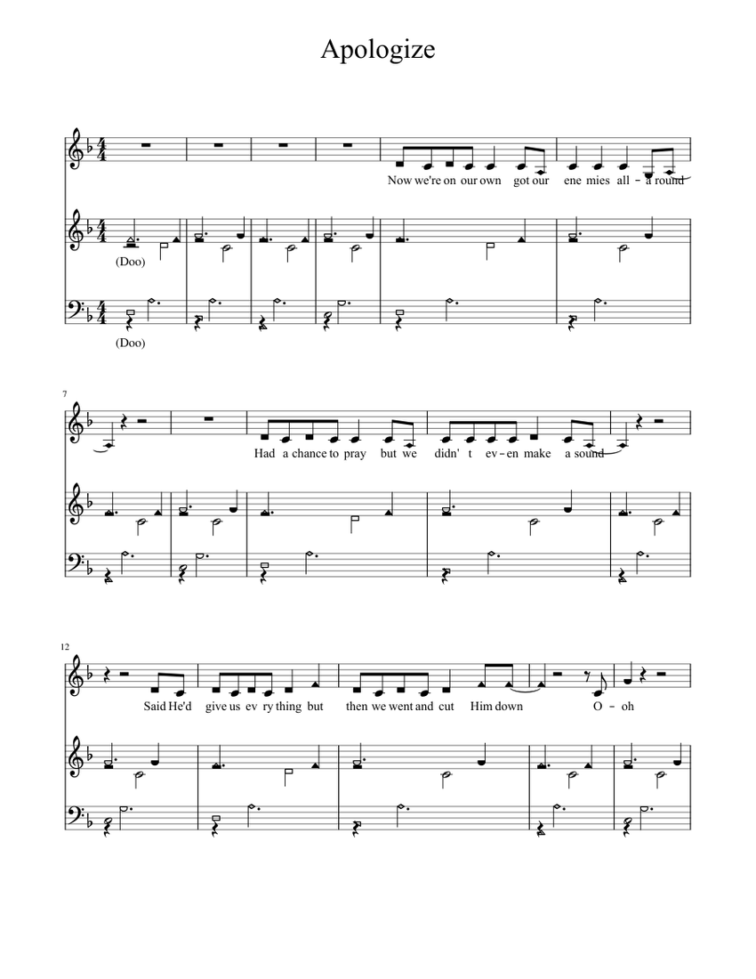 Apologize (updated 6/10/15) Sheet music for Piano (Piano Duo ...