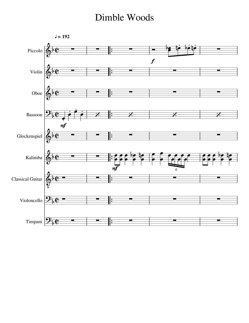 Dimble Woods Sheet music for Flute piccolo, Oboe, Bassoon, Timpani ...