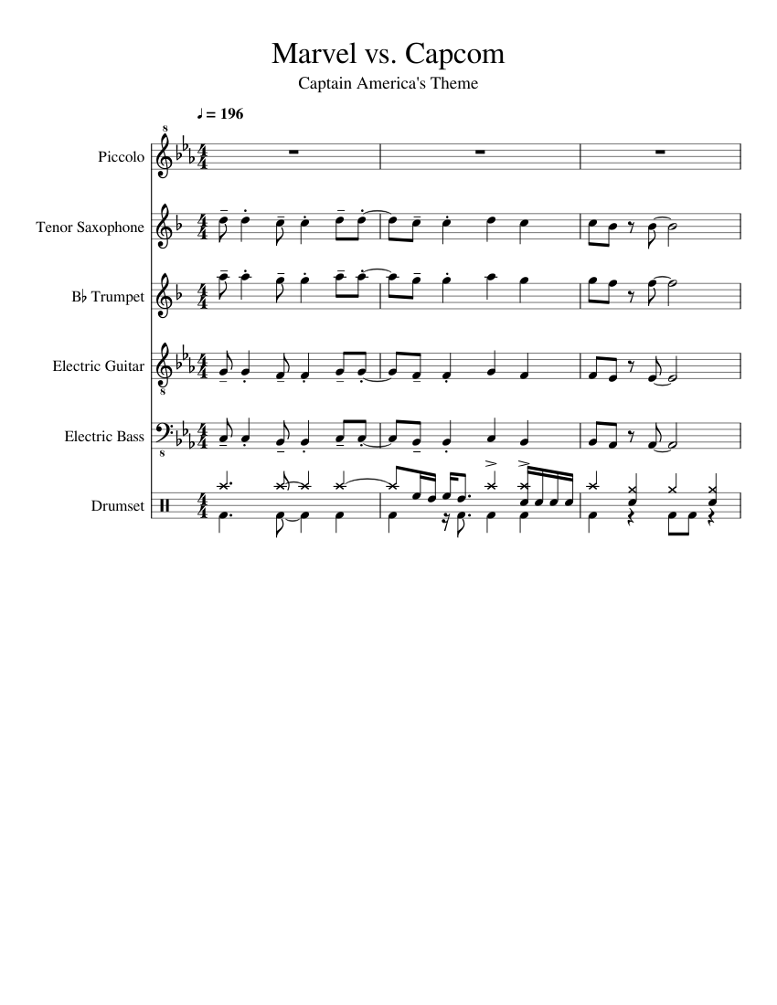 Marvel vs. Capcom: Captain America's Theme Sheet Music for Flute ...