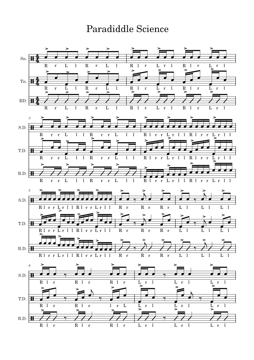 Paradiddle Science Sheet music for Snare drum, Tenor drum, Bass drum ...