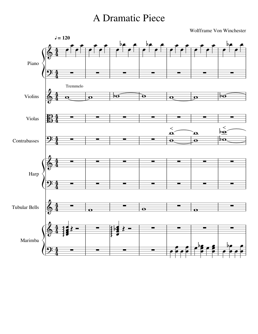A Dramatic Piece Sheet music for Piano, Marimba, Harp, Strings group ...