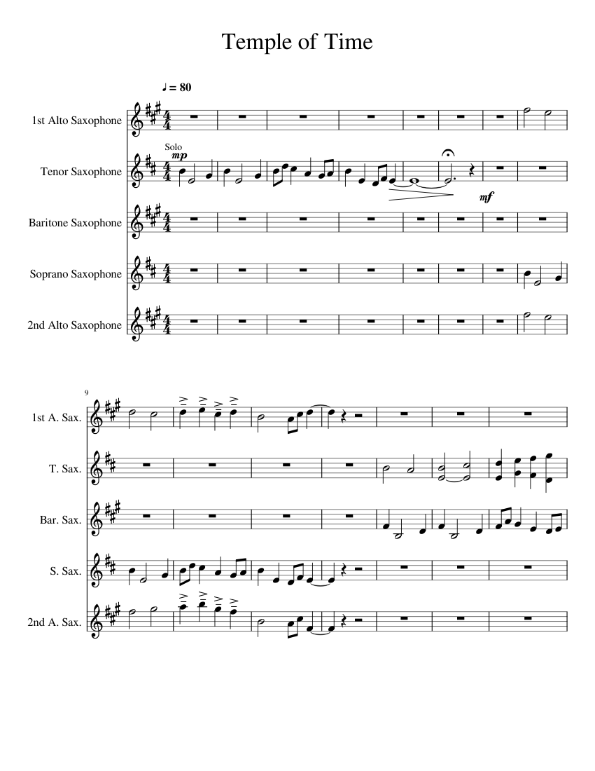 Temple of Time Sheet music for Piano, Saxophone alto, Saxophone tenor ...