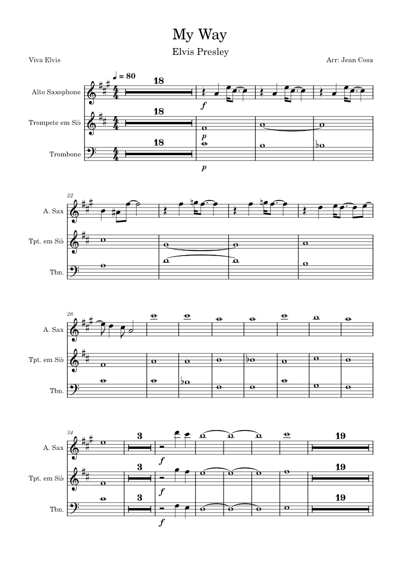 My Way – Elvis Presley Sheet music for Trombone, Saxophone alto ...