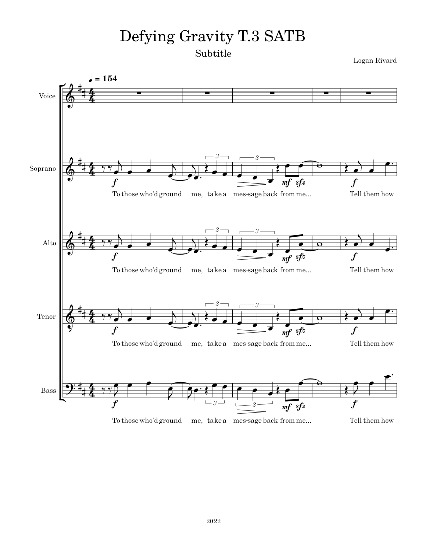 Defying Gravity T.3 Sheet music for Bass guitar, Synthesizer, Voice ...