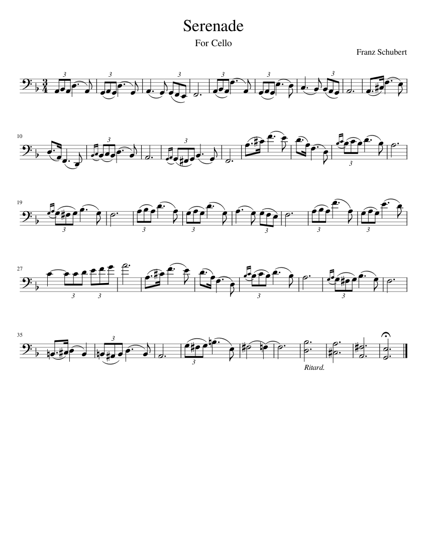 Serenade – Franz Schubert Serenade Sheet music for Cello (Solo) | Musescore.com