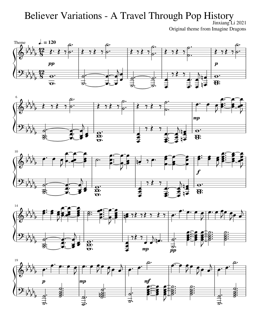 Believer Variations - A Travel Through Pop History Sheet music for ...