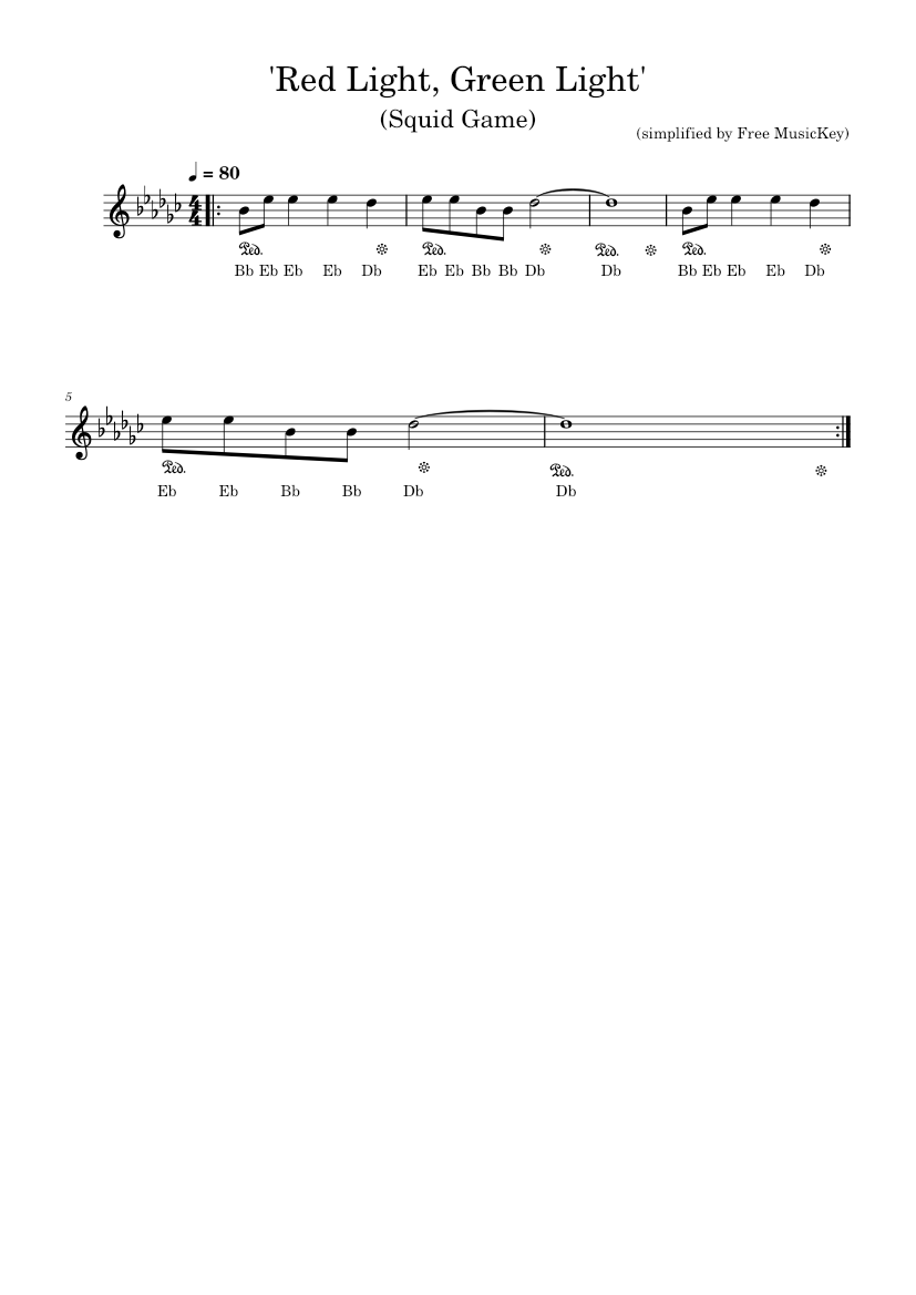 Squid Game 'Red Light, Green Light' Easy Piano (Free MusicKey) Sheet ...
