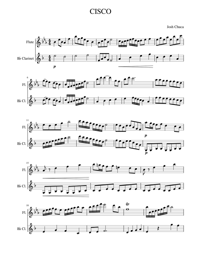 CISCO Sheet music for Flute, Clarinet in b-flat (Woodwind Duet ...