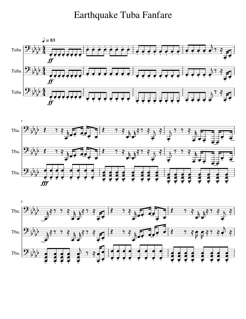 Earthquake Tuba Fanfare Sheet music for Tuba (Brass Ensemble ...