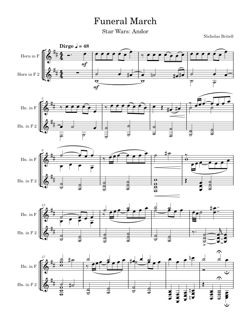Funeral March Sheet Music for French horn (Brass Duet) | MuseScore.com