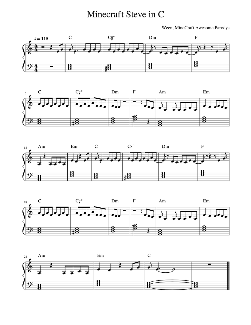 Minecraft Steve in C Sheet music for Piano (Solo) Easy | Musescore.com