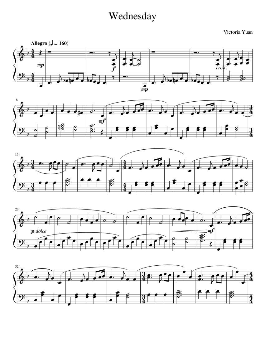 Wednesday Sheet music for Piano (Solo) | Musescore.com