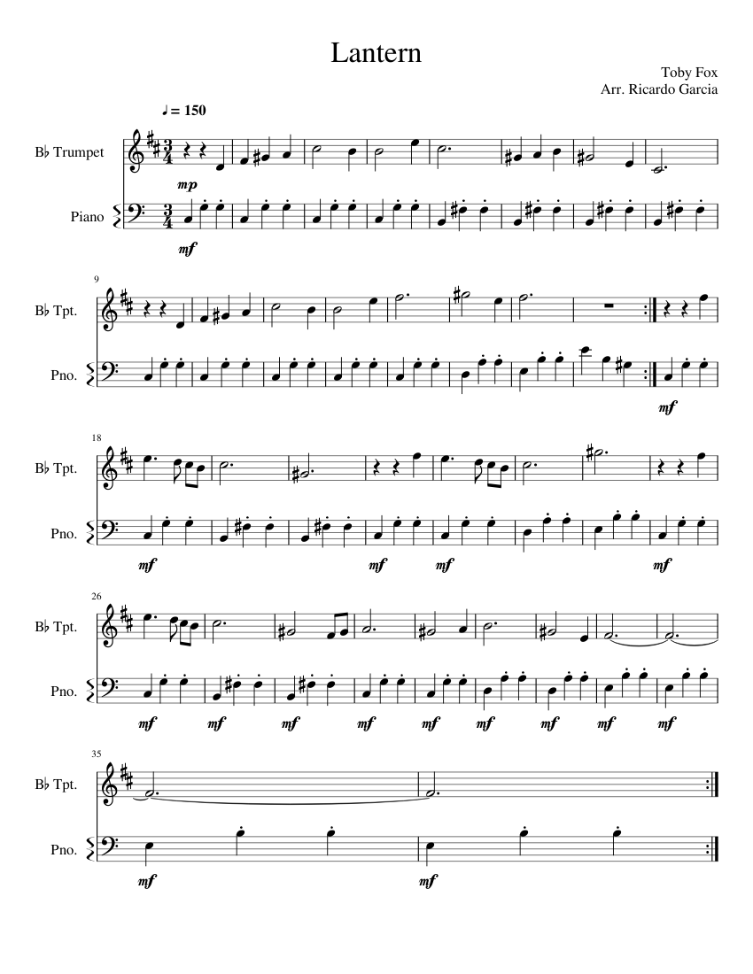 Lantern Sheet music for Piano, Trumpet in b-flat (Mixed Duet ...